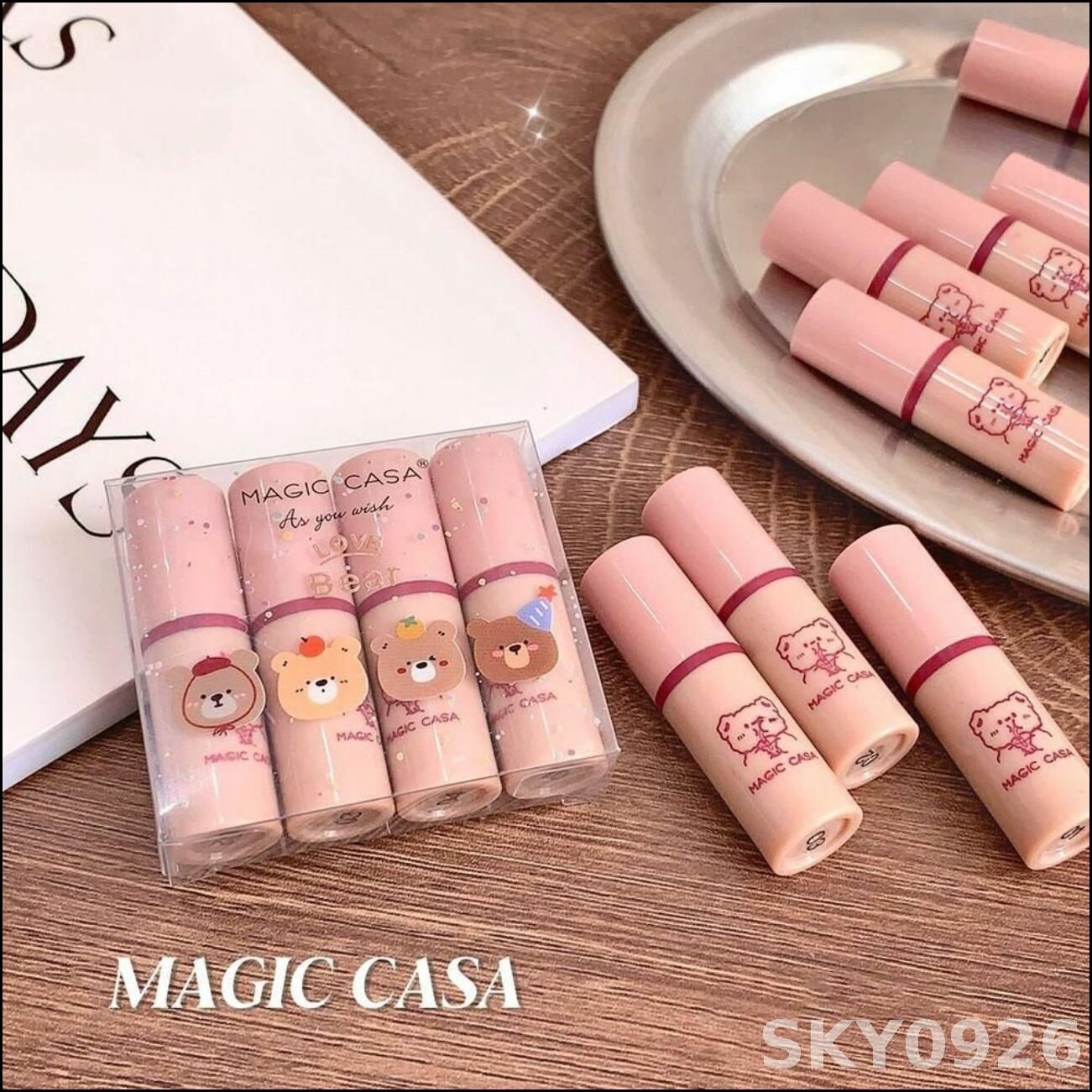4 шт. Матовая помада Mini Bear Matte Velvet Lip Glaze, отбеливающая
