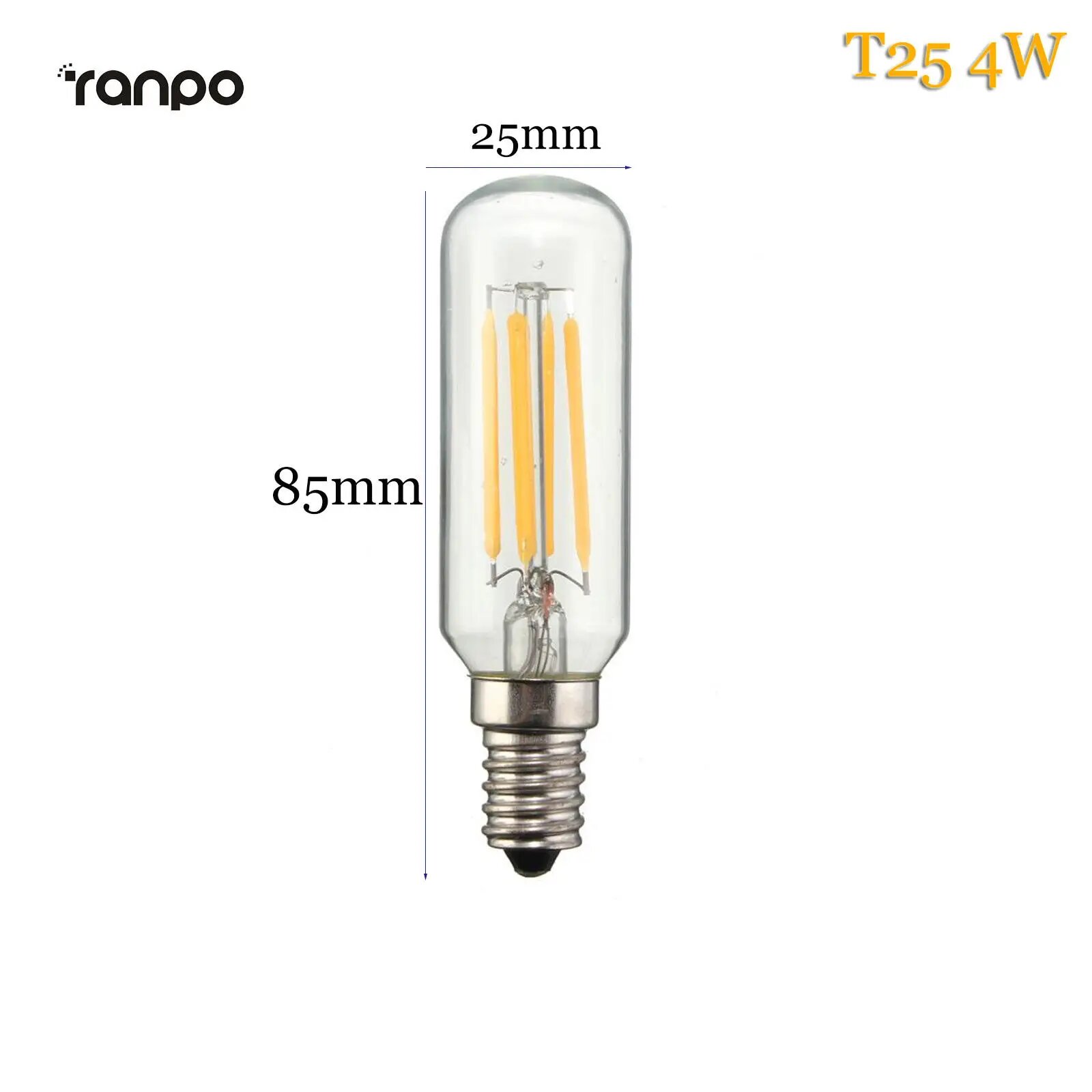 YORYZENG LED лампа Эдисон E14 теплый белый 2/3/4Вт T25 4W Warm White