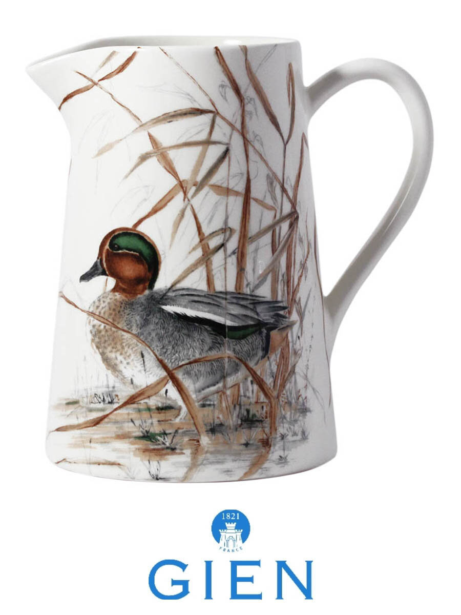 Кувшин фаянсовый Gien Sologne, 1 л, с рисунком, глазурь, Франция