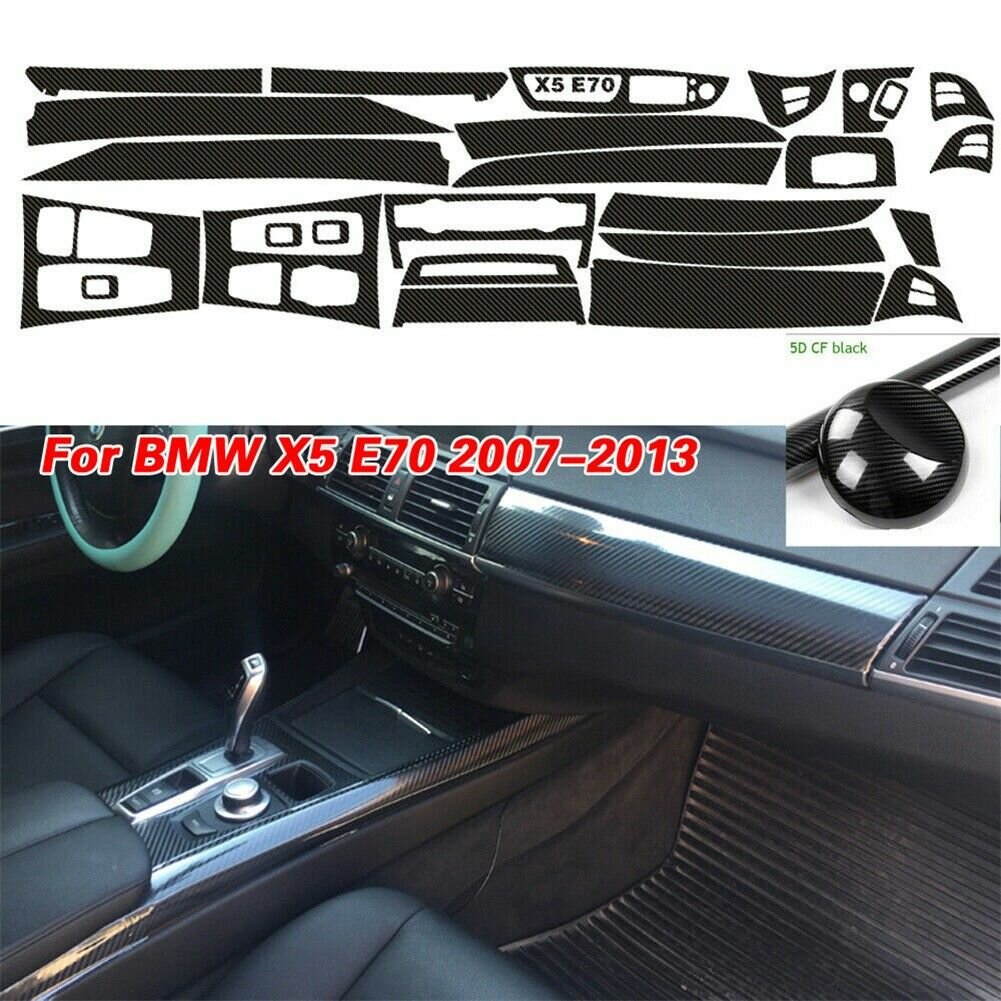 Наклейки на панель и элементы салона BMW E70 2007-2013 (только LHD) — 5D углеродный карбон винил чёрный комплект
