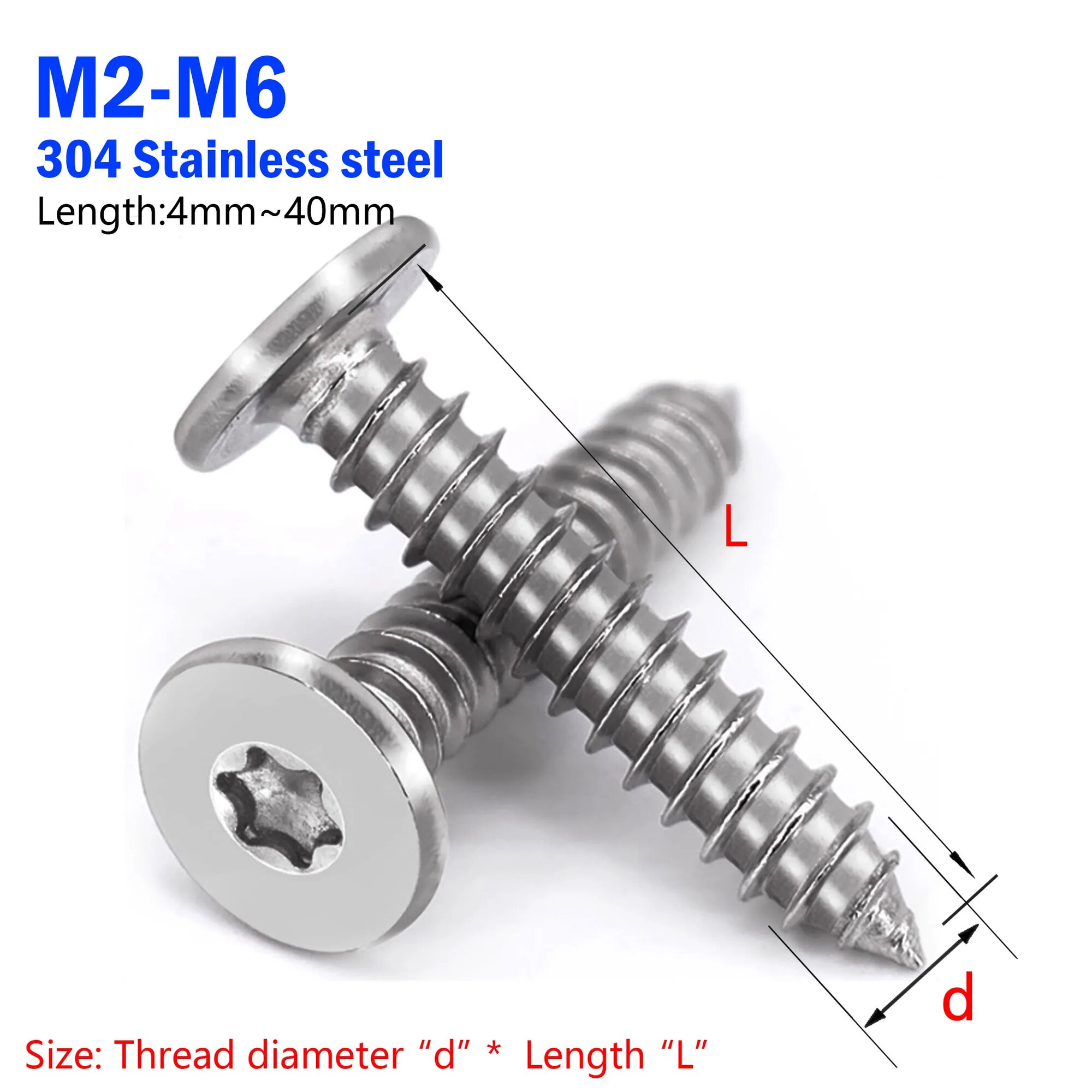 Ультратонкие саморезы по дереву Torx из нержавеющей стали 304 М2-М5 M5x20(50Pc)