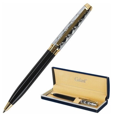 Ручка подарочная шариковая GALANT «Consul», корпус черный с серебристым, золотистые детали, пишущий узел 0.7 мм, синяя