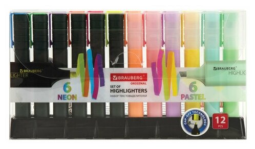 Набор текстовыделителей BRAUBERG 12 шт, Ассорти, «ORIGINAL», линия 1-5 мм