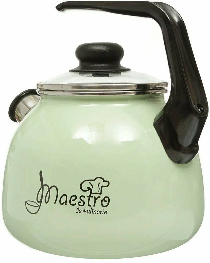 Чайник для плиты Vitross / Витросс Maestro 1RC12 со свистком из нержавеющей стали зеленый 3.0л / для кипячения воды / кухонная посуда для всех видов плит