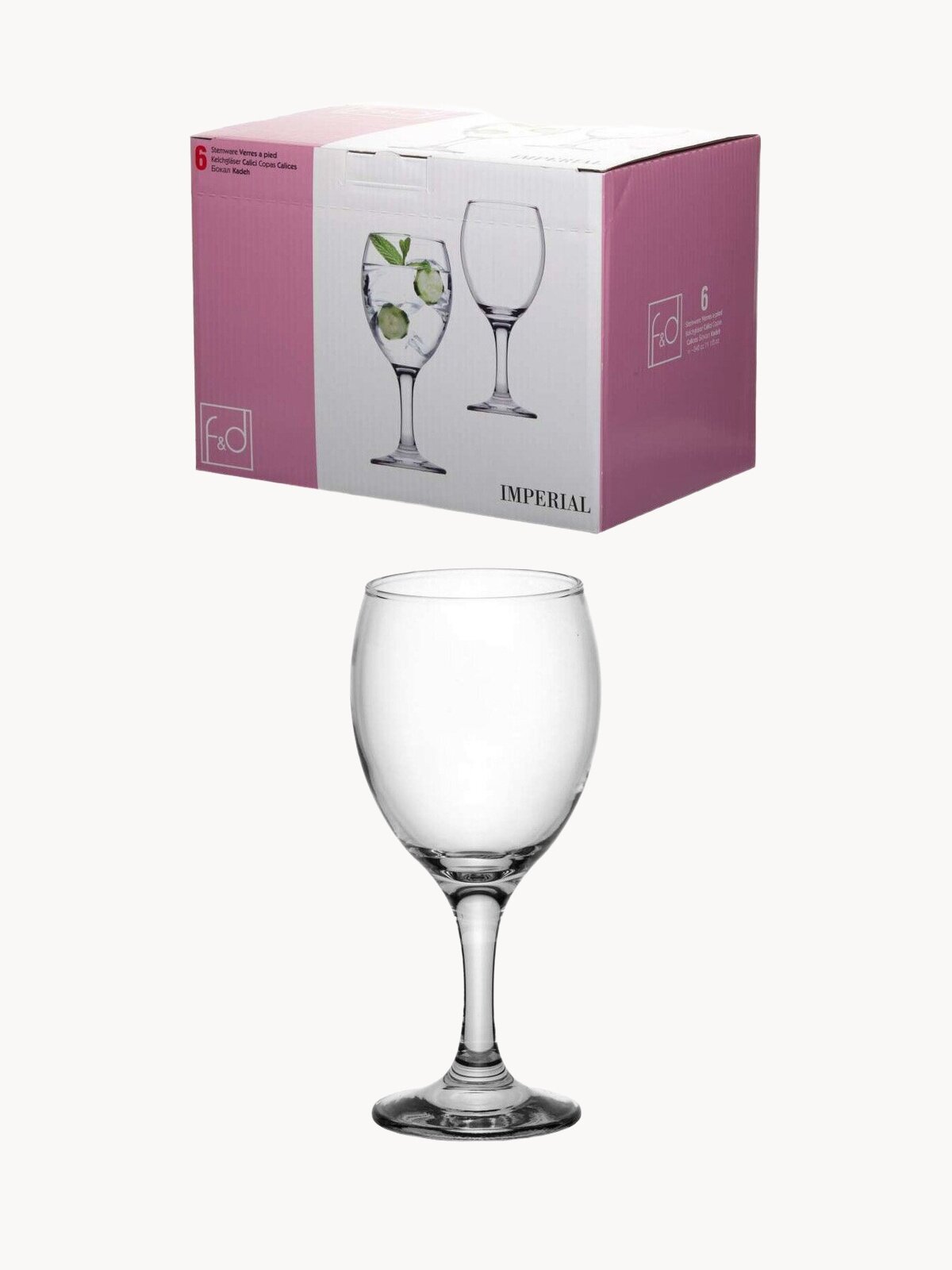 Набор бокалов F&D, для вина, стеклянные, прозрачные, 340 мл, 6 шт