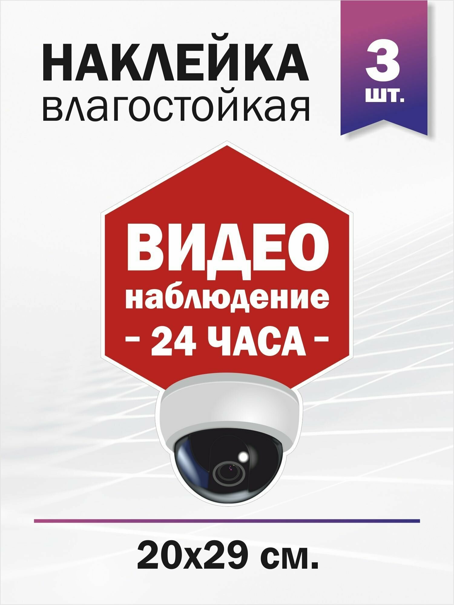 Наклейка информационная "Видеонаблюдение 24 часа", 3 штуки