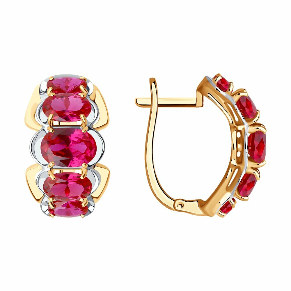 Серьги, красное золото, 585 проба, рубин синтетический