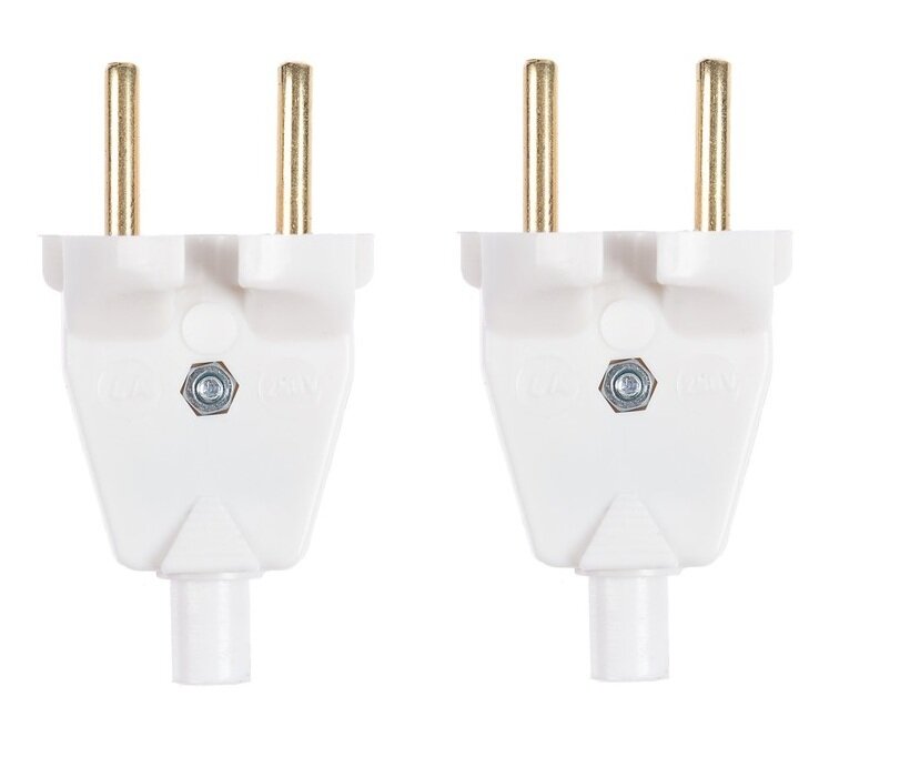 Вилка штепсельная В6-001, 6 А, 250 В, IP20, белая, комплект 2 штуки