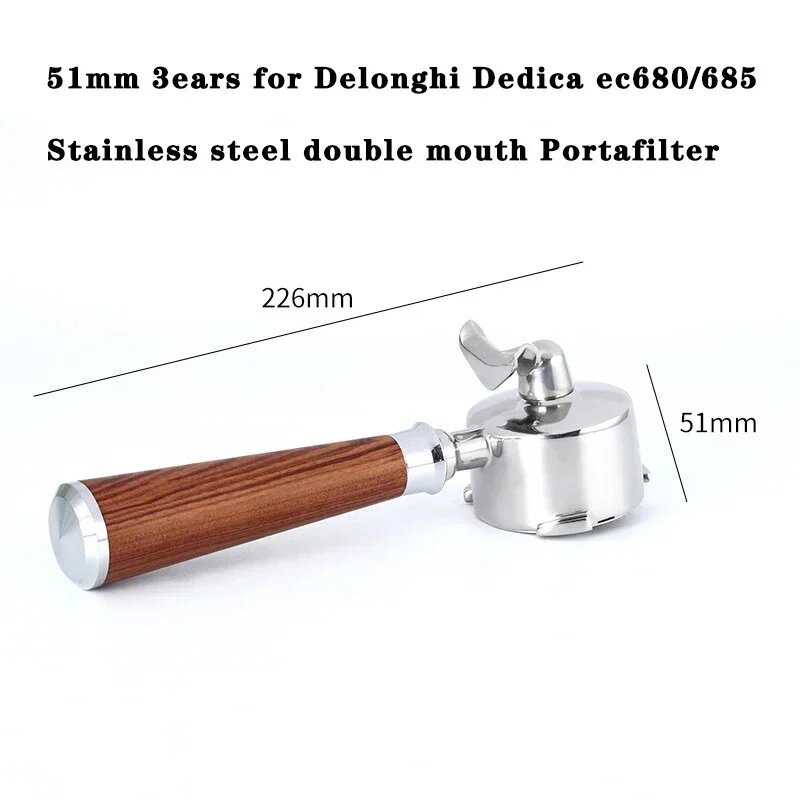 Портафильтр 51 мм нержавеющая сталь 3 уха для Delonghi Dedica ec680/685 51mm-3ears -A