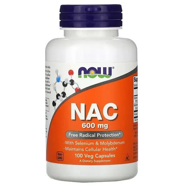 NAC ацетилцистеин, НАК NOW Foods NAC 600 мг 100 растительных капсул