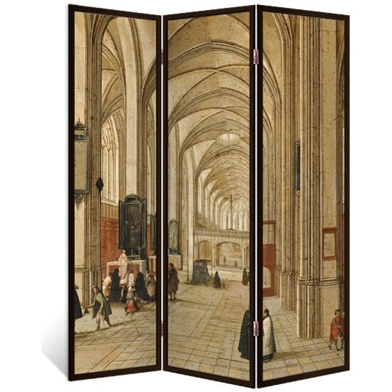 Ширма перегородка Декор Депо для комнаты деревянная "Готический интерьер" двухсторонняя с картинкой (живопись) 3 створки венге 176х140 см 11 кг