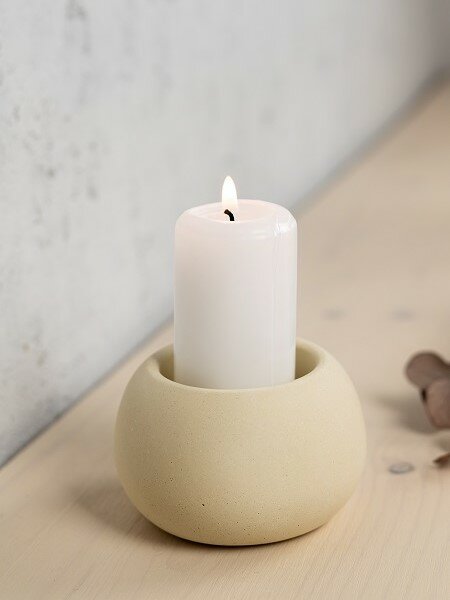 Подсвечник из скульптурного бетона ШАР большой, цвет желтый (гипсобетон, высота 5,5 см.), 1 шт.