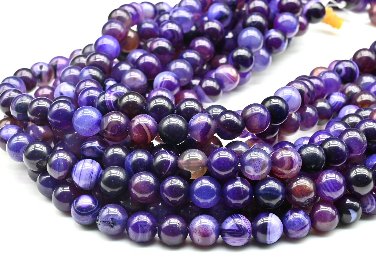 Бусины из агата тонированного шарик 10мм цв. фиолетовый, 37см, 38 бусин .