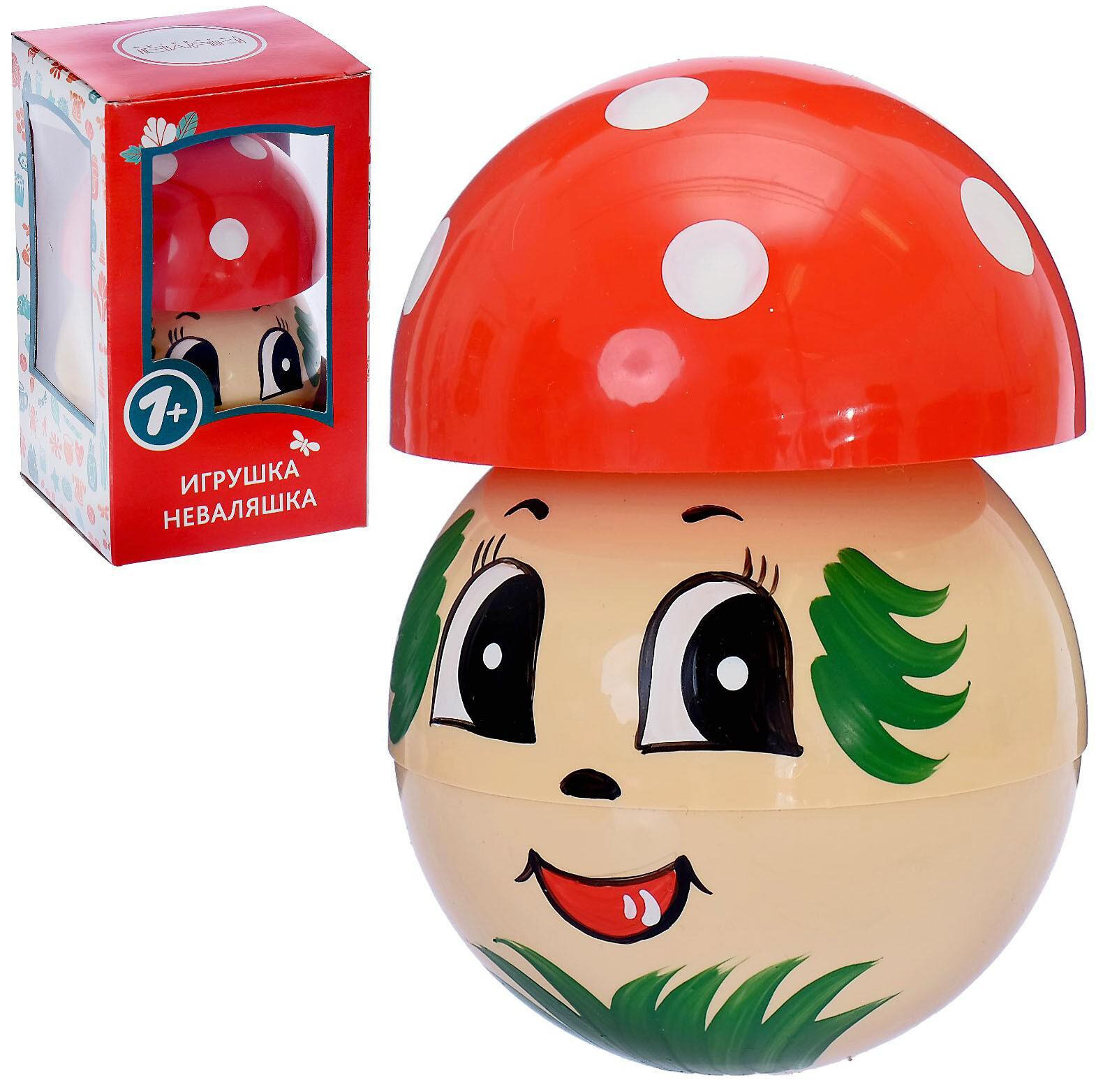 Детская кукла "Неваляшка Грибок" в художественной упаковке Котовские неваляшки, игрушка "ванька-встанька" со звуком, высота 13 см