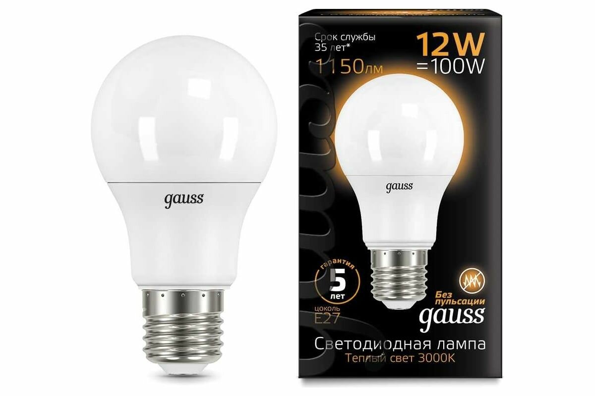 Лампа LED A60 globe 12W E27 3000K Gauss 102502112