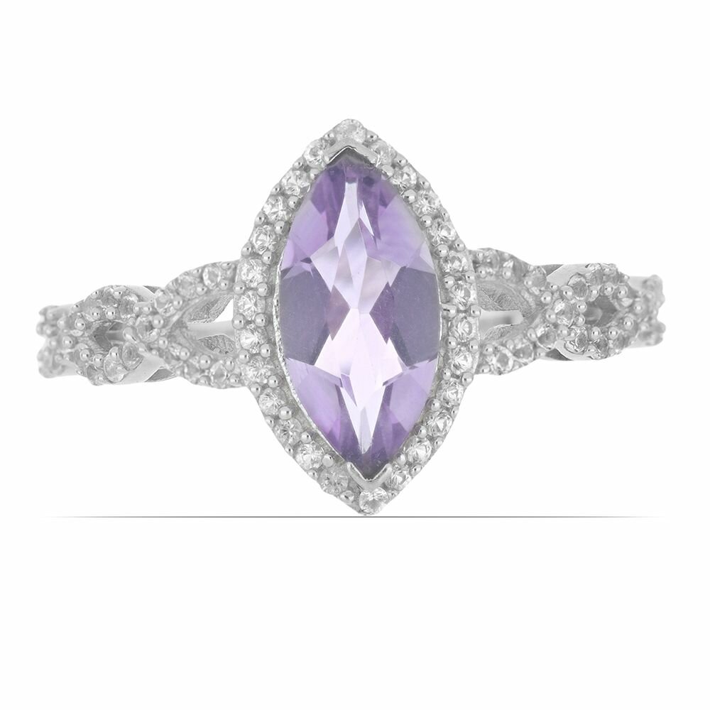 Кольцо тонкое, серебро, 925 проба, родирование, топаз, аметист