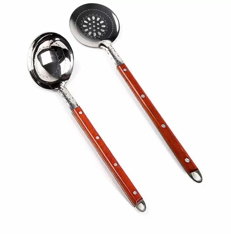 Шумовка и половник для казана металлические с деревянной ручкой 40 см