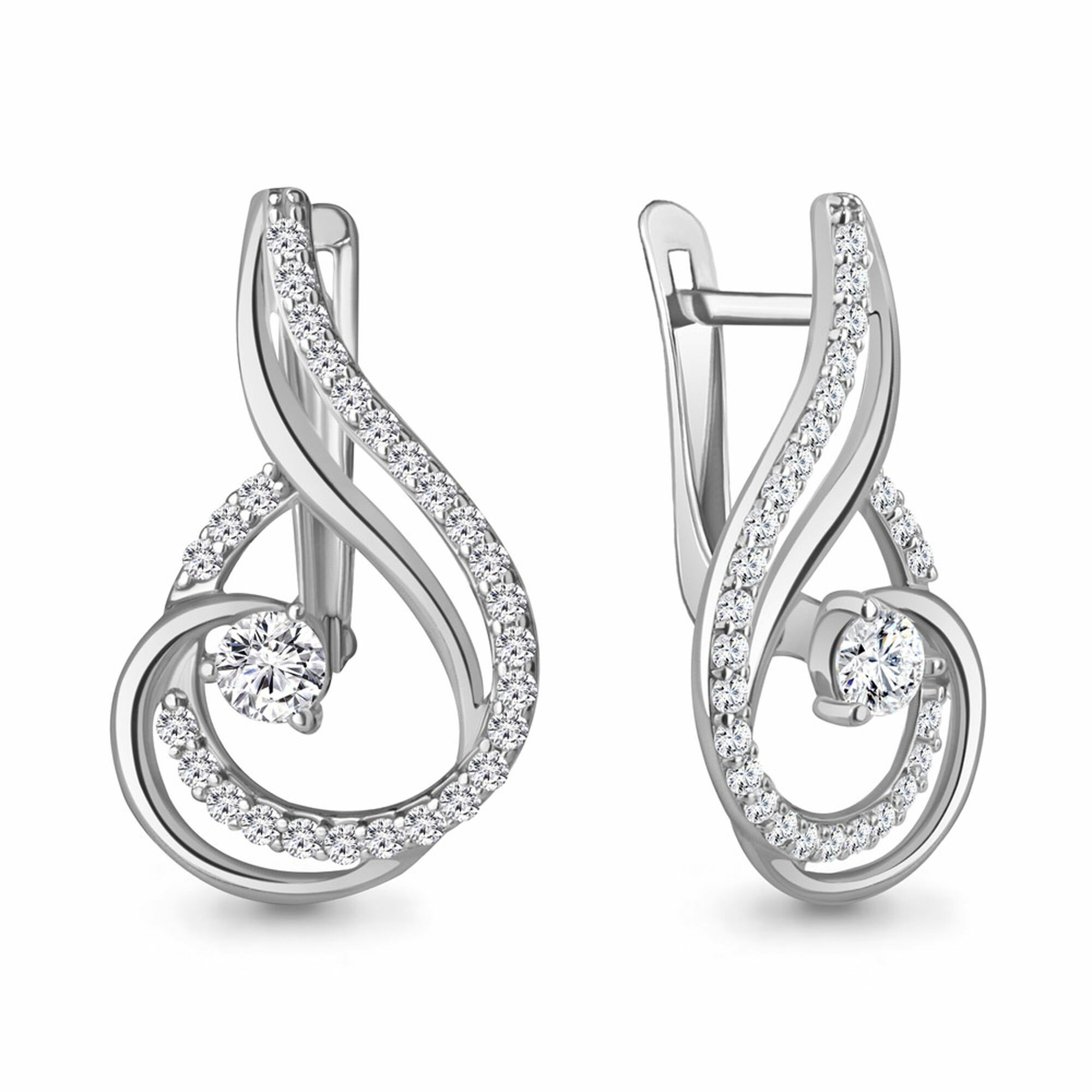 Серьги, серебро, 925 проба, родирование, фианит