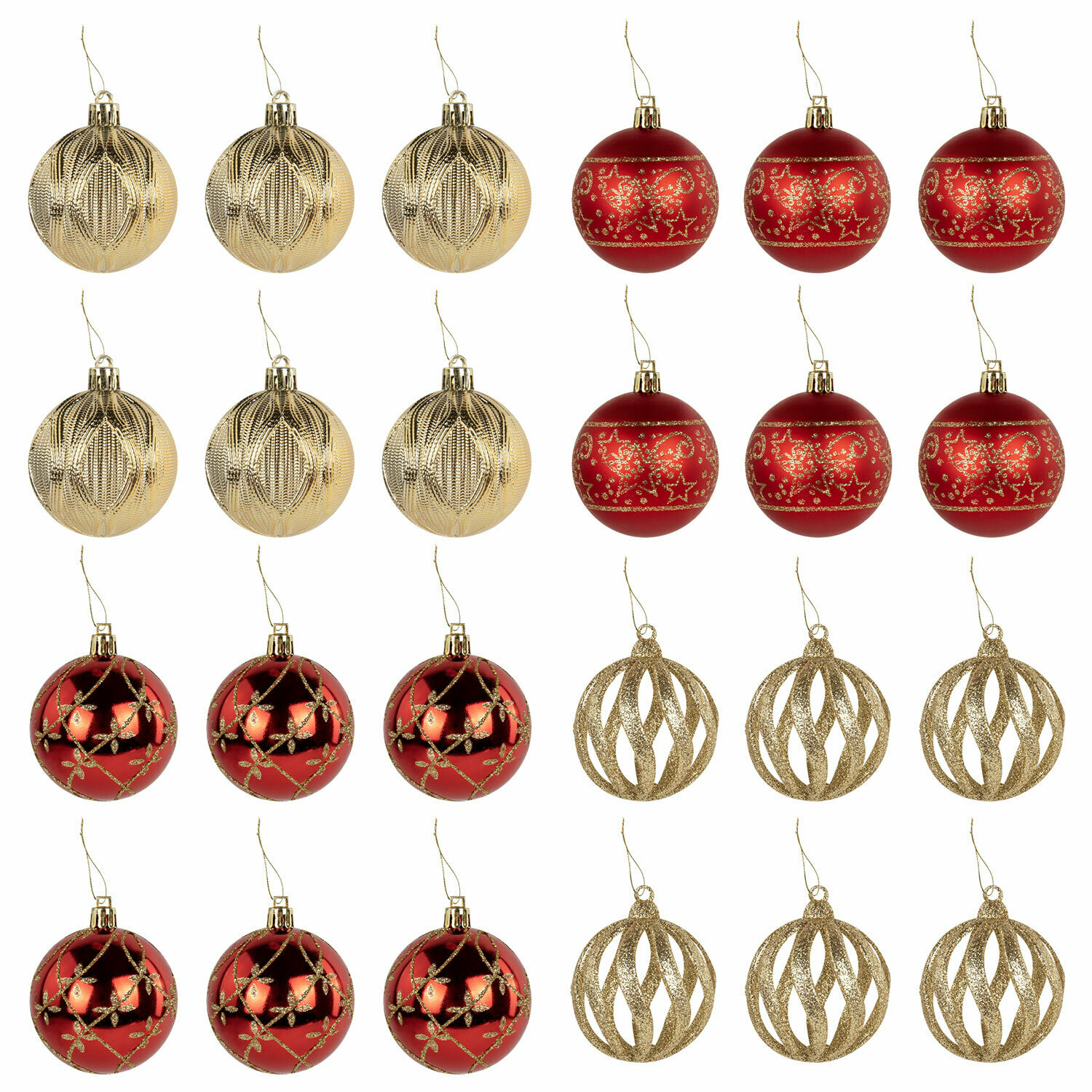 Шары ёлочные набор 24 шт, 6 см, "Red&Gold", пластик, красные/золото, туба, золотая сказка, 592169