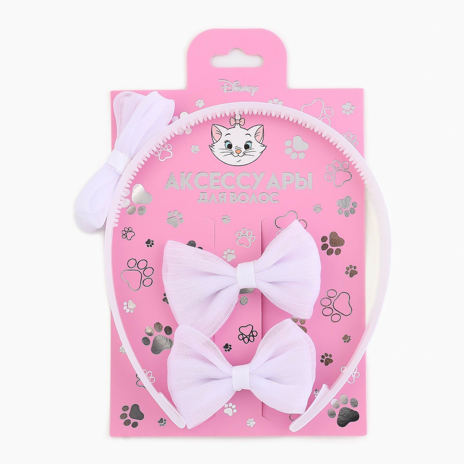 Набор подарочный: ободок для волос 11 см, заколка-зажим 6.5 см, 2 шт, Коты аристократы, 10048265