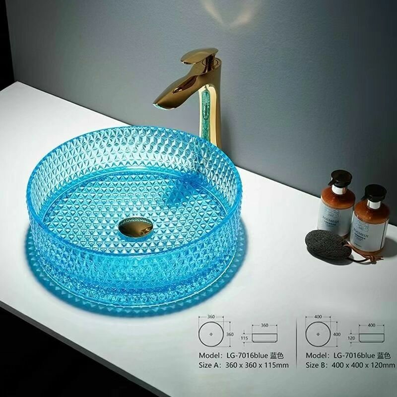 Стеклянная круглая раковина 36 см черное стекло