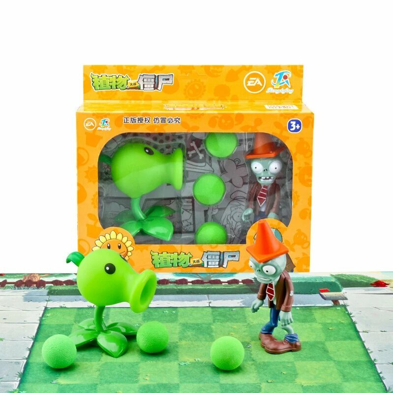 Фигурки Plants vs Zombies: Пеашутер и Зомби, зеленый/темно-серый