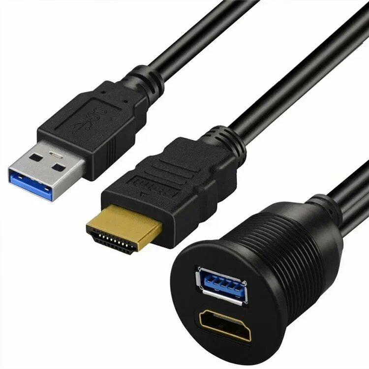USB 3.0 и HDMI-совместимый с HDMI-совместимым + USB3.0 AUX удлинитель приборной панели автомобильный кабель для скрытого монтажа для автомобиля, лодки, мотоцикла
