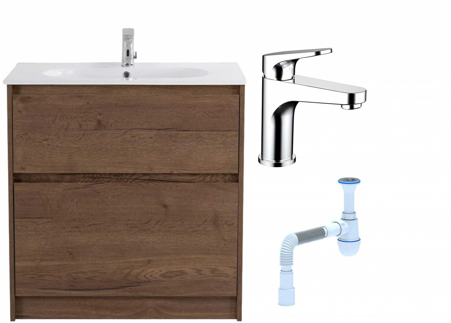 Комплект: Тумба с раковиной BelBagno Kraft 100 напольная + Смеситель Bravat Eler F1191238CP-RUS для раковины, хром + Сифон АниПласт 533338 + SNPF1191238CP-RUS + C2015xrv