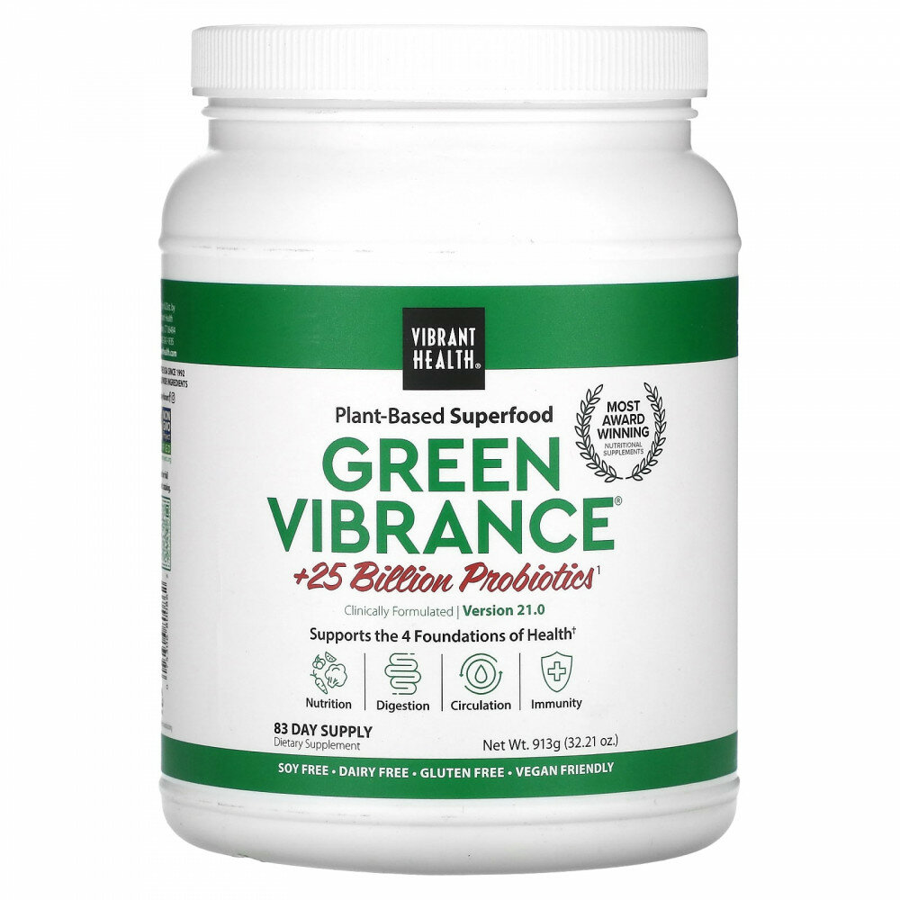 Vibrant Health, Green Vibrance® +25 млрд пробиотиков, версия 21.0, 913 г (32,21 унции)