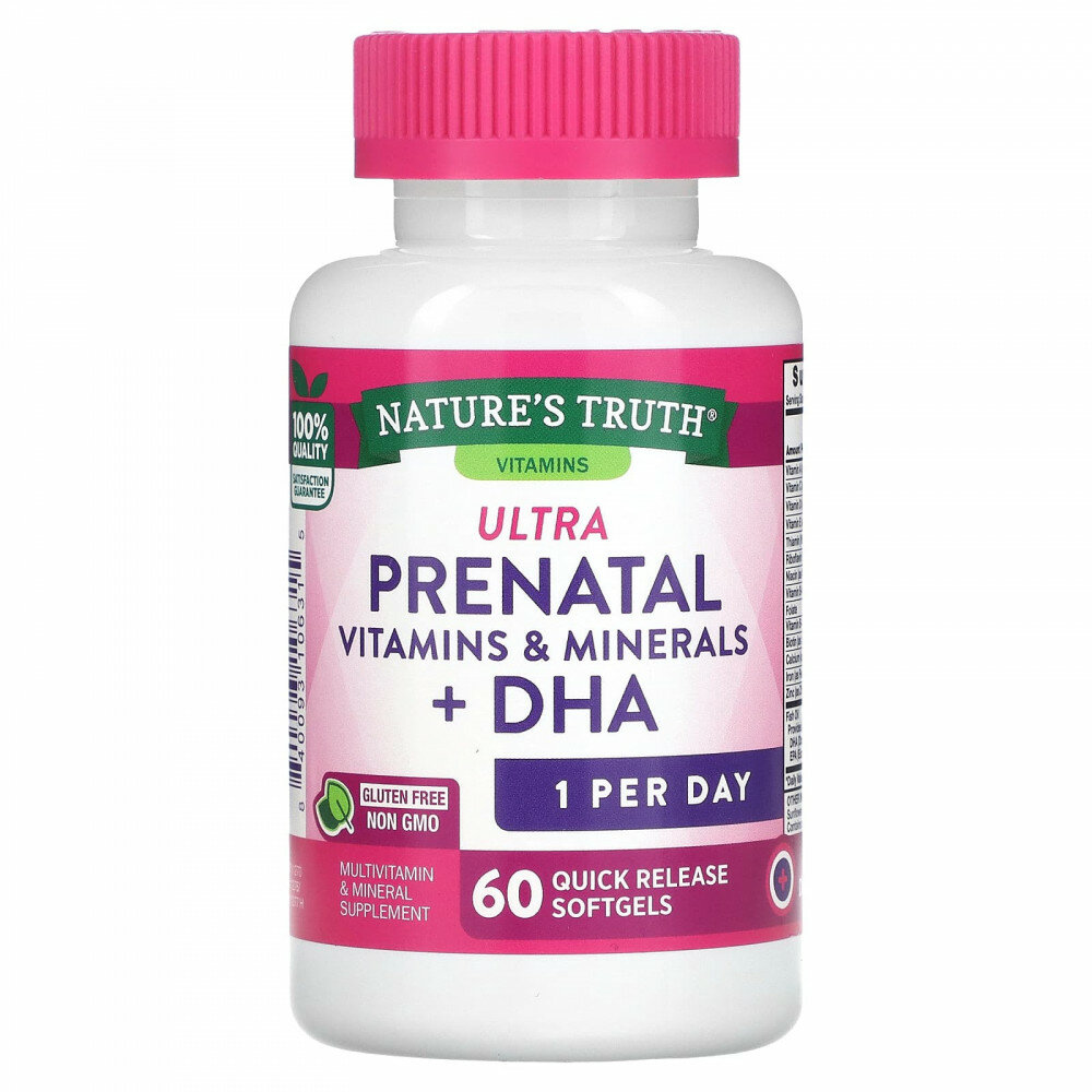 Nature's Truth, Ultra Prenatal, мультивитамины и ДГК, 60 капсул с быстрым высвобождением