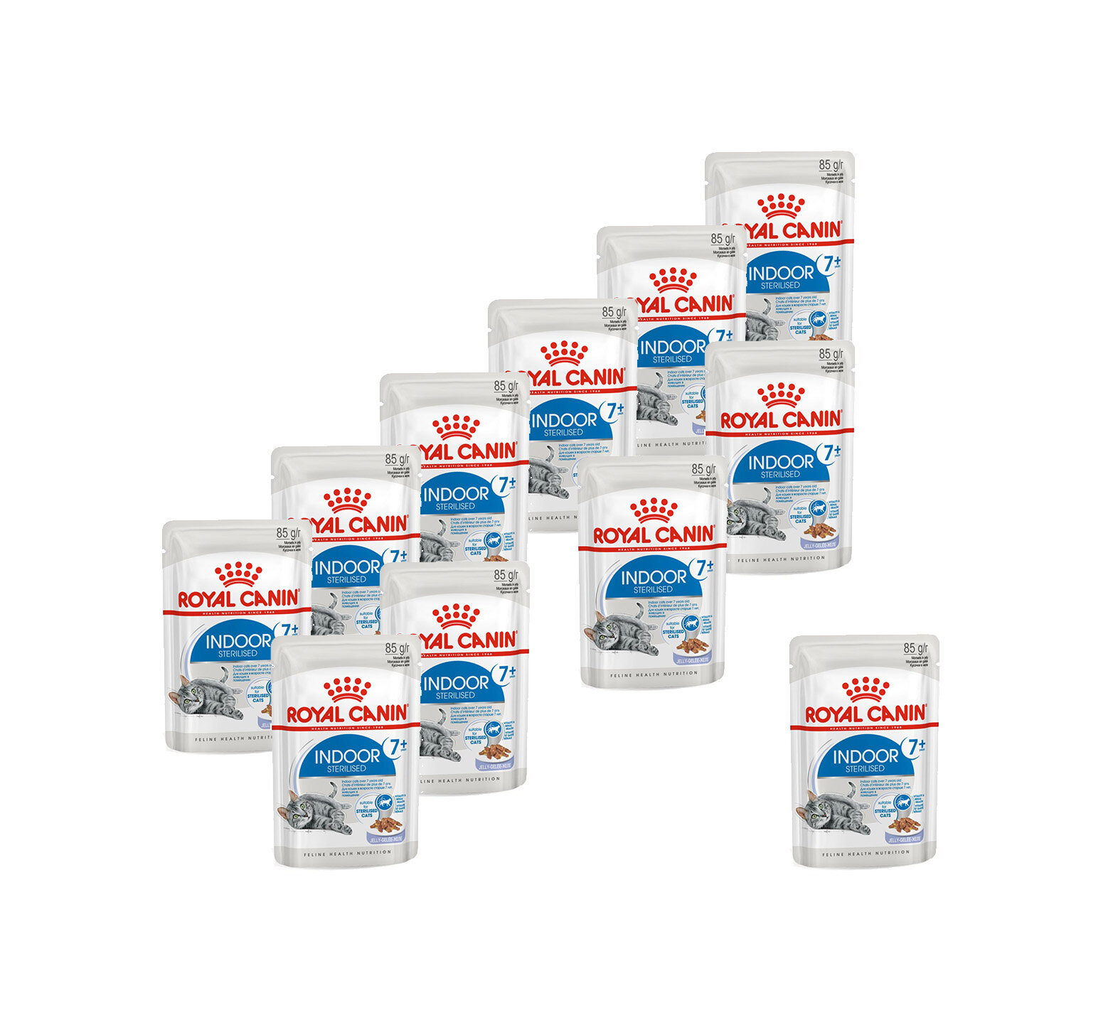Royal Canin Корм Индор Стерилайзд 7+ консервированный полнорационный для кошек старше 7 лет, живущих в помещении, кусочки в желе, 0.085 кг х 12 шт.
