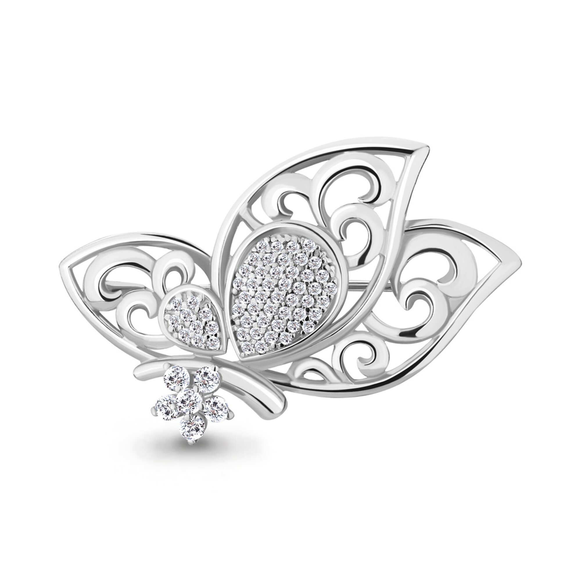 Брошь, серебро, 925 проба, родирование, фианит