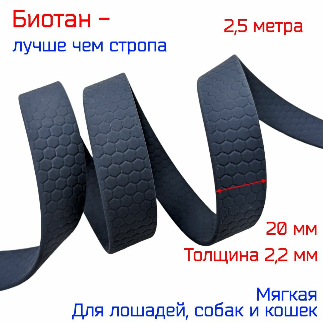 Лента - стропа биотановая соты, шириной 2 см, темно-синяя, для поводков, ошейников и сбруй, 2,5 метра