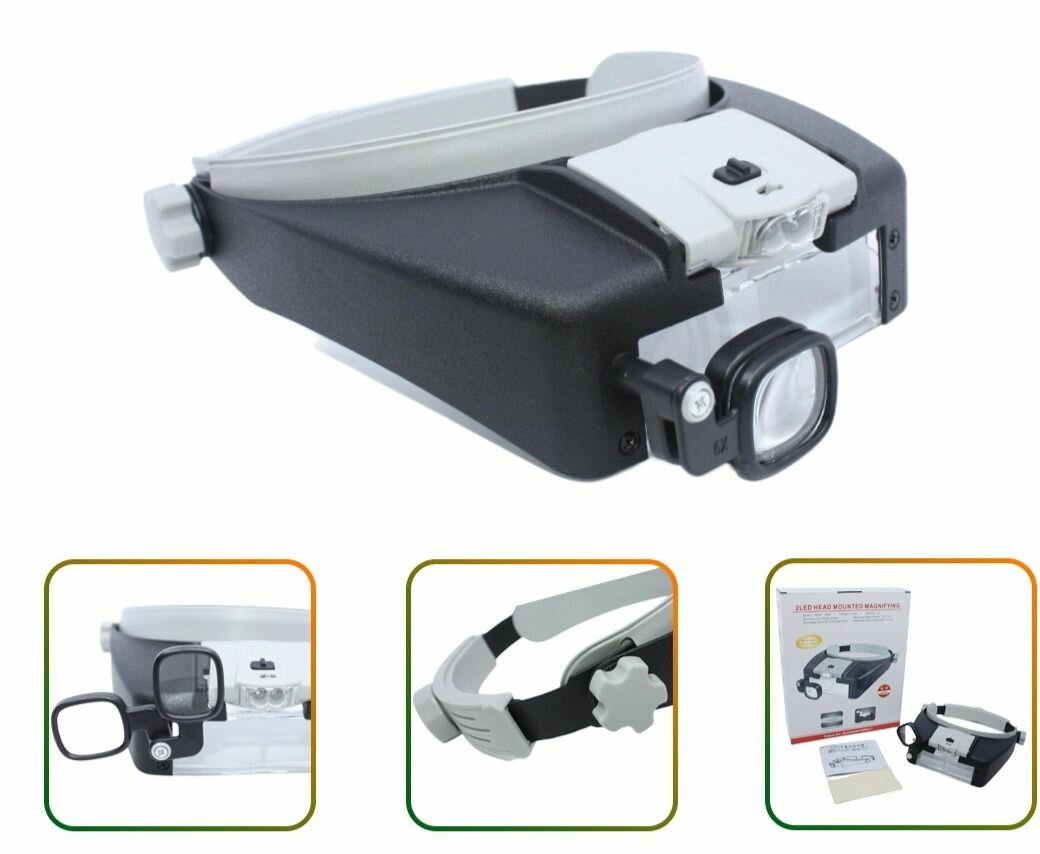 Налобная бинокулярная лупа с подсветкой 81007AP увеличитель для точной пайки и мелкой работы