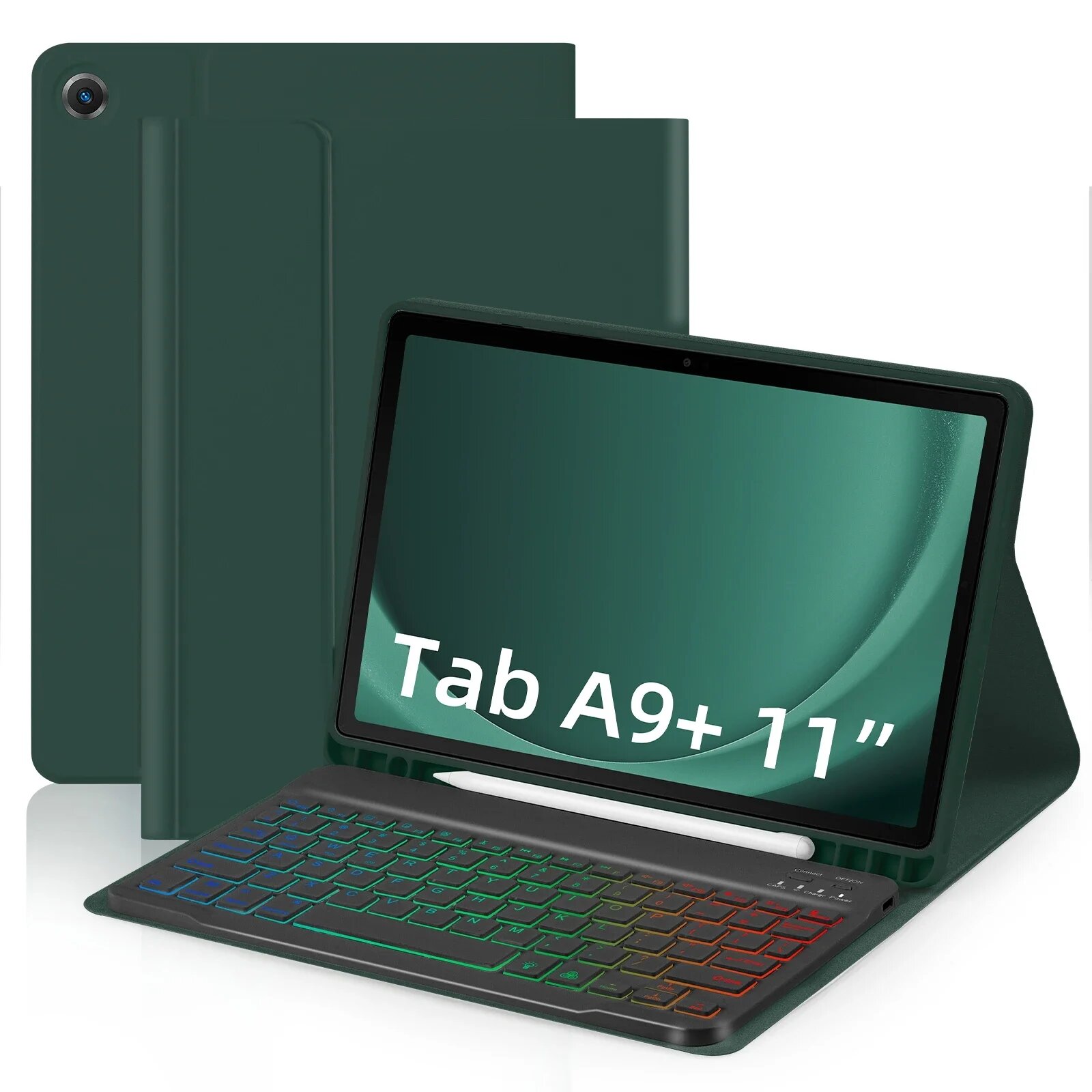 Чехол-клавиатура OUIO для Samsung Galaxy Tab A9 Plus с подсветкой Spanish Keyboard, Dark Green