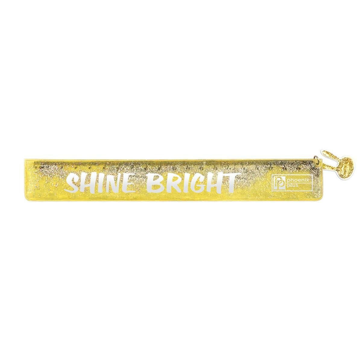 Линейка «SHINE BRIGHT» 20 см, желтая, ПВХ с глиттером, прозрачный слой, шелкография