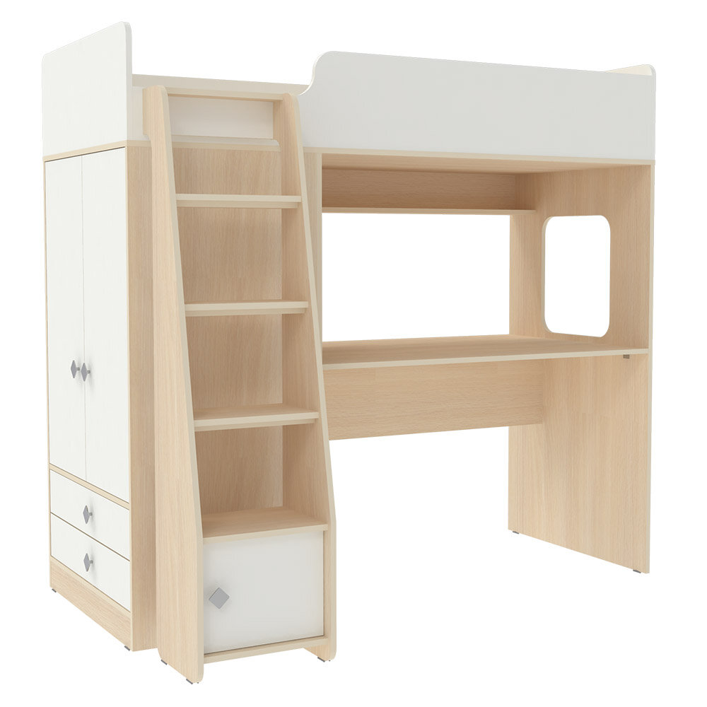 Кровать чердак Л-Ф607.1 75x175 Дуб Молочный Белый