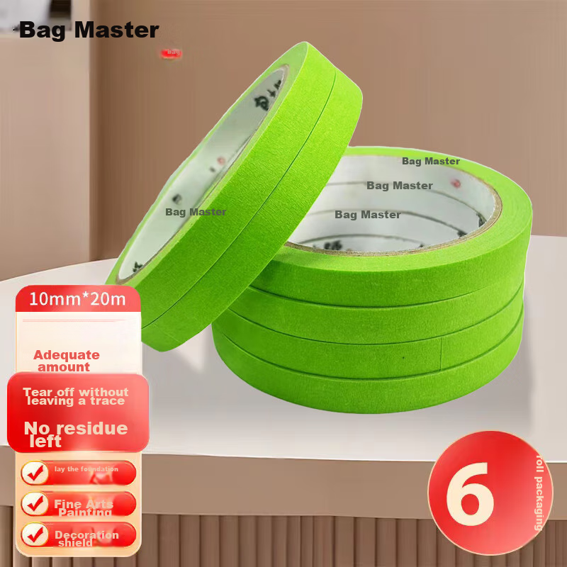 Цветной малярный скотч Bao Dashi, зеленый, 10 мм* 20 м, 6 рулонов/тюбик