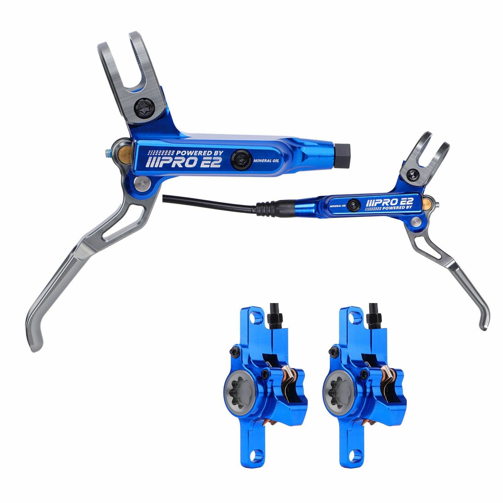 IIIPRO E2, дисковый тормоз для горного велосипеда, гидравлический двухпоршневой, интегрированный передний тормоз с ЧПУ и задний раздельный, синий