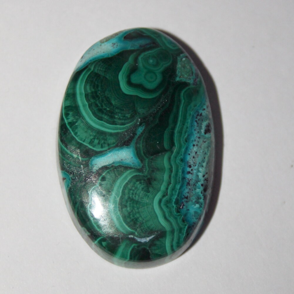Коллекционный кабошон хризоколла с малахитом, 33х22х5 мм, Африка, "True Stones"