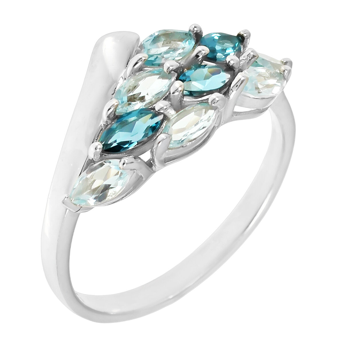 Кольцо тонкое, серебро, 925 проба, родирование, топаз, Лондон топаз