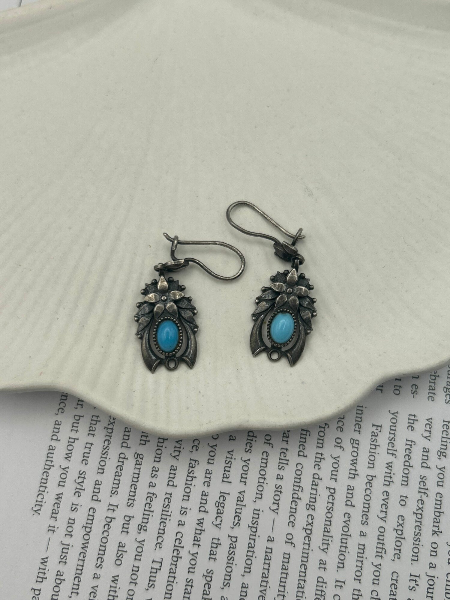 Винтажные мельхиоровые серьги, имитация бирюзы, клеймо