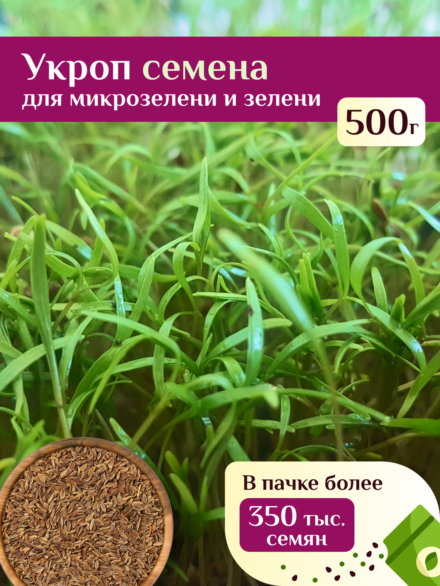 Укроп семена для микрозелени и зелени, Ильинские проростки 500г