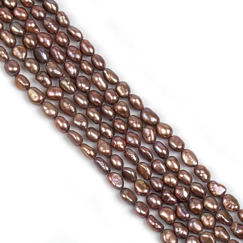 Натуральный пресноводный жемчуг 3-4 мм, 14 дюймов Коричневый, 5-7mm