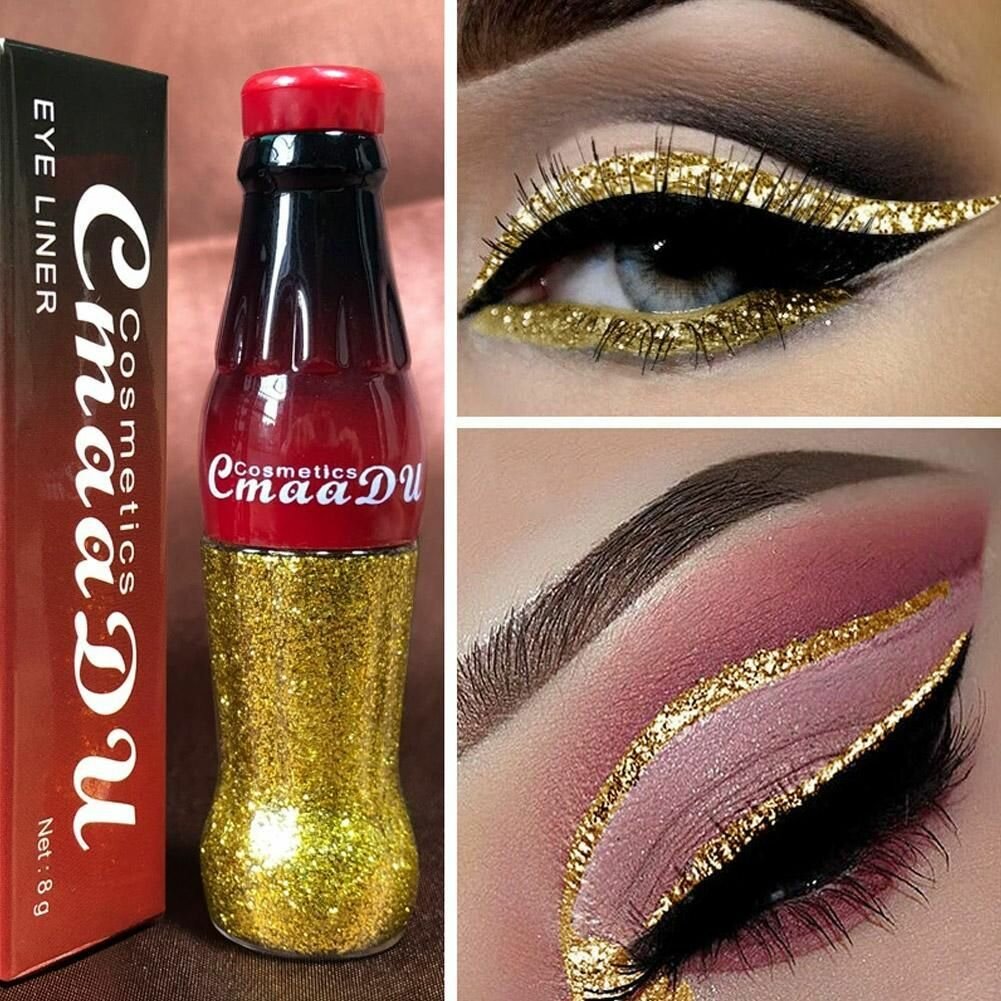 Жидкая Подводка Для Глаз С Цветными Блестками, Подводка Для Глаз В Форме Бутылки Кока-колы, Мелкий Блеск