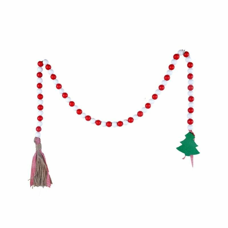 Гирлянда из деревянных бусин 120 см с серыми подвесками для рождественского декора, Красный и белый