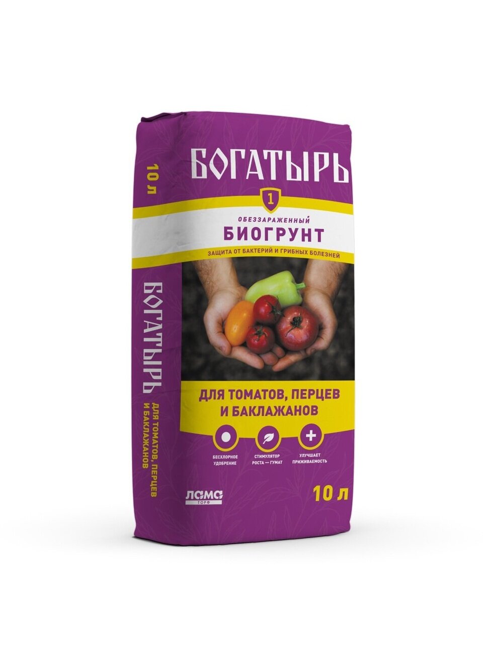 Грунт Богатырь, для томатов, перцев, баклажанов, 10 л, Лама Торф