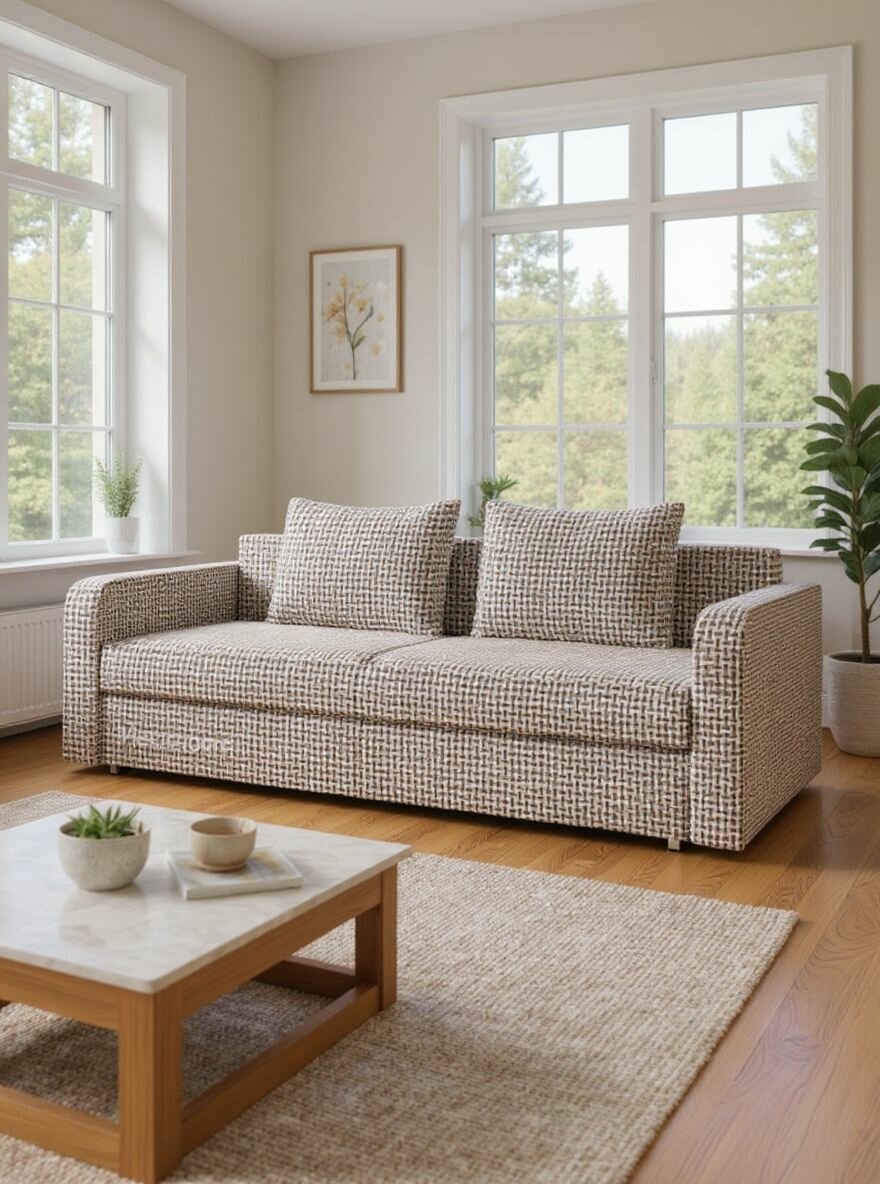 Диван-кровать прямой раскладной "Леон" с ящиком для белья, рогожка