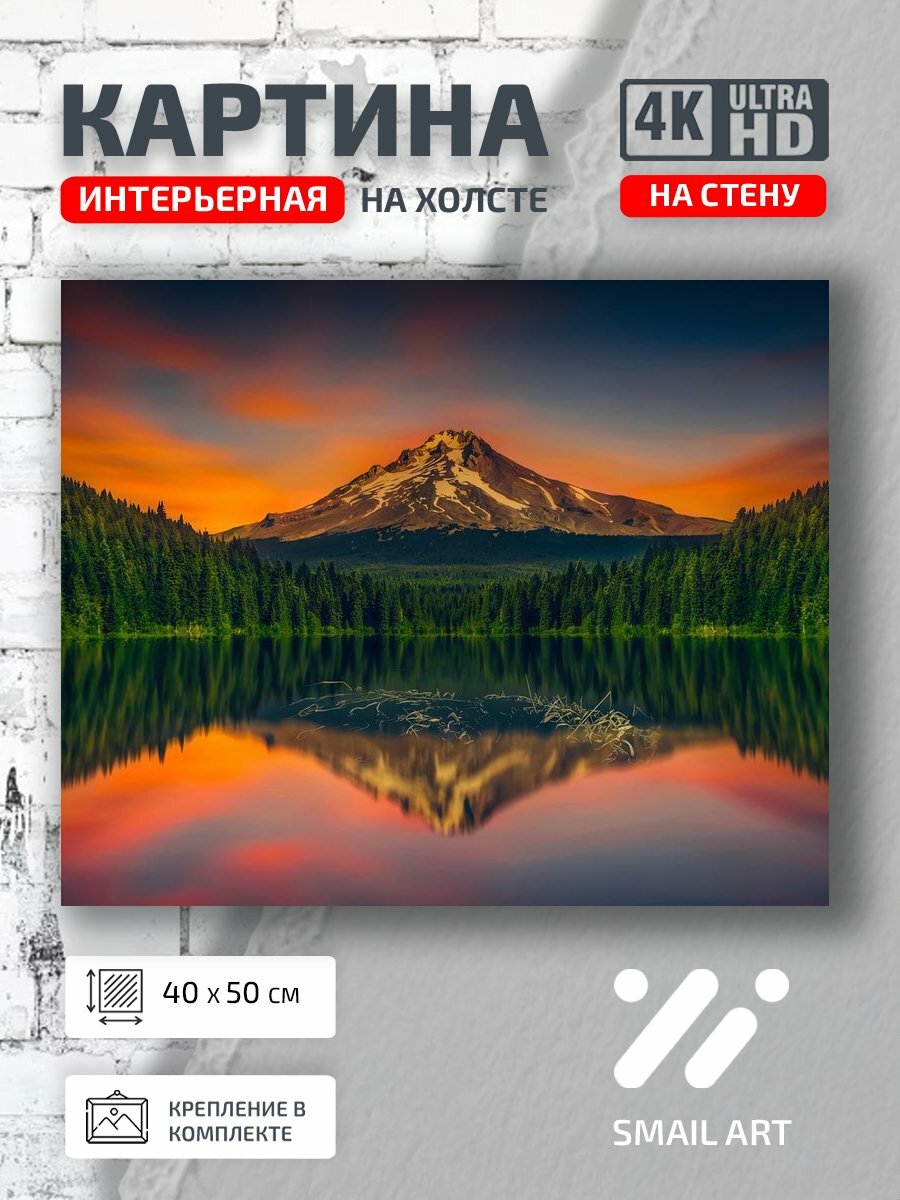 Картина на холсте интерьерная 40 на 50 на стену Отражение Landscape для кафе пейзаж декор