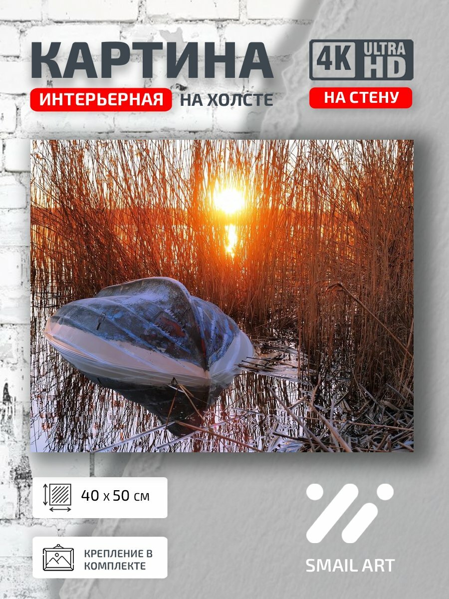 Картина на холсте интерьерная 40 на 50 на стену Камыши Landscape для спальни пейзаж декор